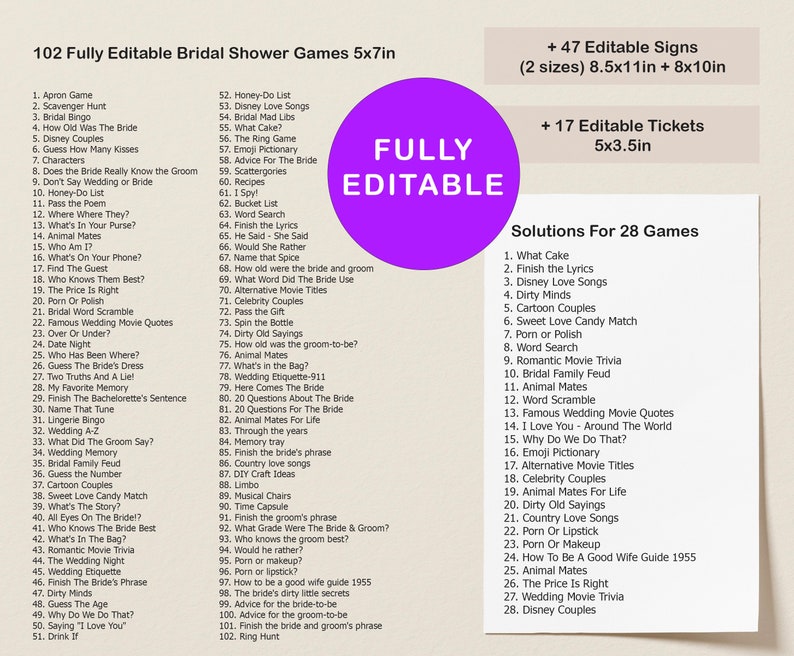 Bridal Shower Games, Bachelorette Party Games, Editable Couples Shower ...