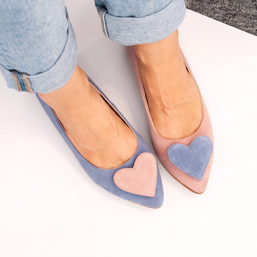 Handmade Suede Ballet Flats – Powder Pink Leather Shoes With Hearts - Etsy