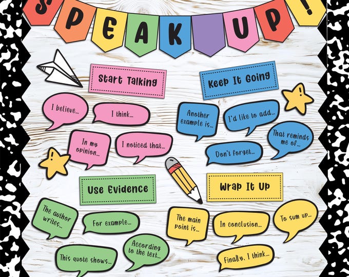 English Classroom Bulletin Board Kit: Middle School Discussion Skills ...