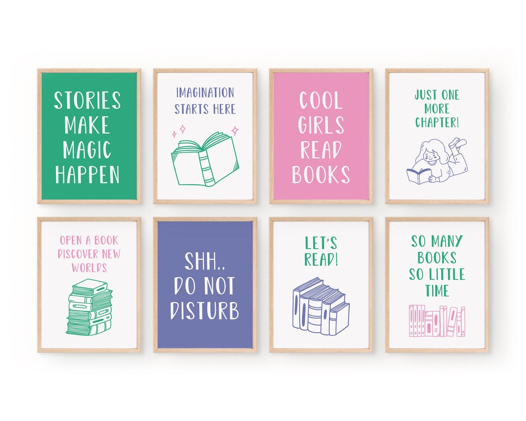 Girl's Reading Corner Poster Set Motivational Wall Art for Children ...