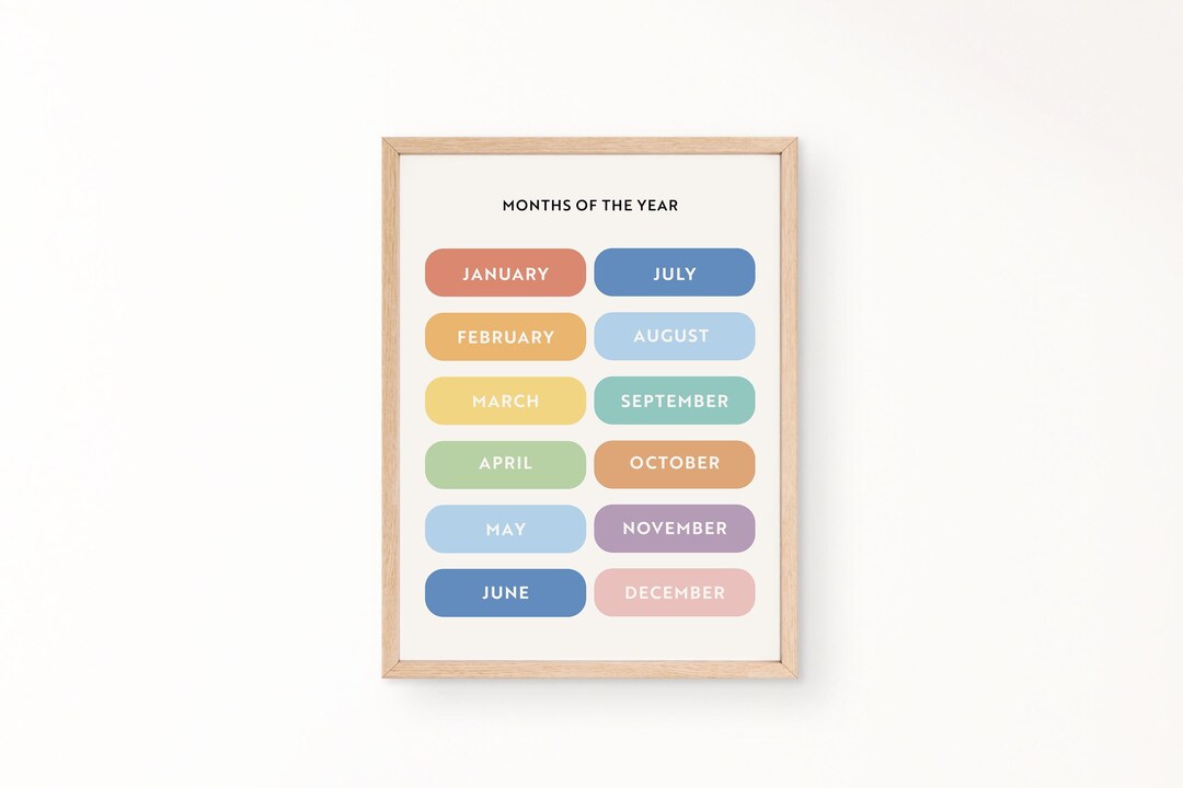 Rainbow Months of the Year Printable Poster Toddler Boho Playroom Print ...