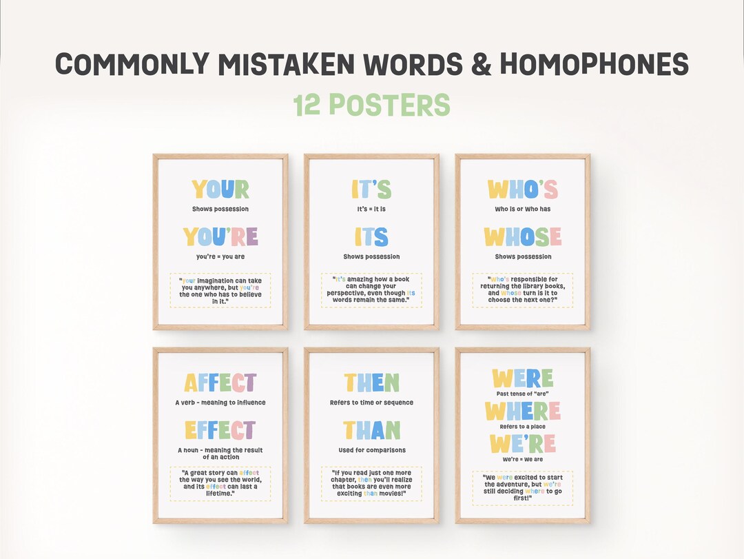 Commonly Confused Words & Homophones 12 Grammer Posters Language Arts ...