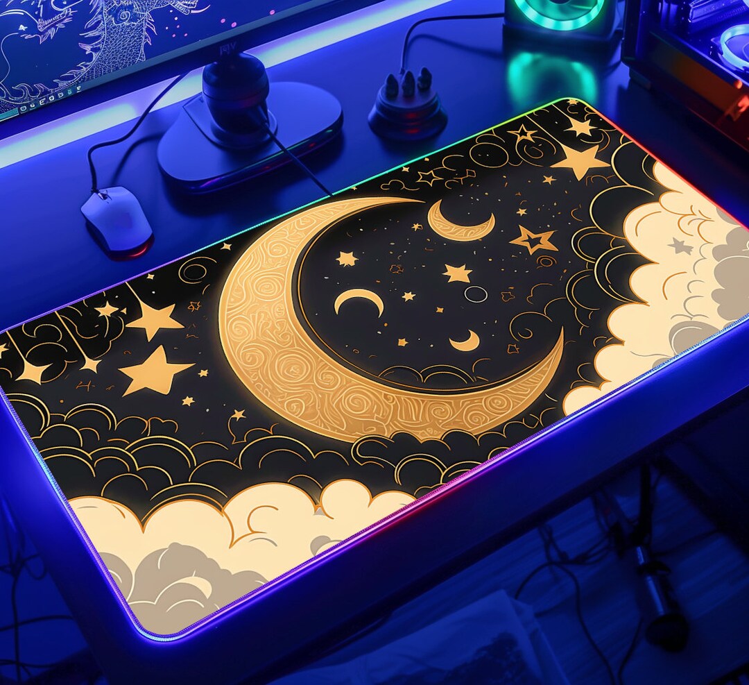 RGB Celestial Desk Mat, Pastel Cloud Desk Mat, Black Gold Mouse Pad ...