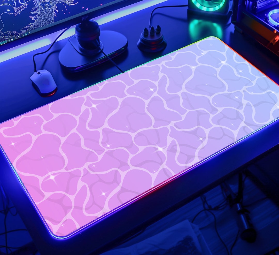 RGB Purple Desk Mat, Kawaii Anime Aesthetics Mouse Pad, Cute Pink Blue ...