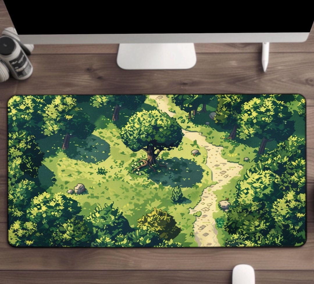 Pixel Forest Desk Mat, Gaming Play Mat, Forest Tree Desk Mat, Pixel Art ...