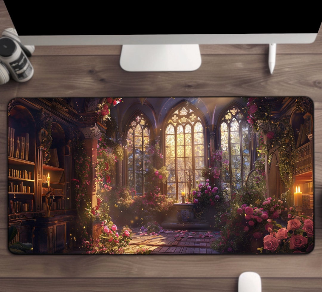Romantic Library Desk Mat, Elegant Beauty and the Beast Mousepad, Large ...