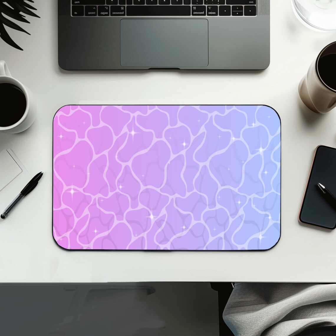 RGB Purple Desk Mat, Kawaii Anime Aesthetics Mouse Pad, Cute Pink Blue ...