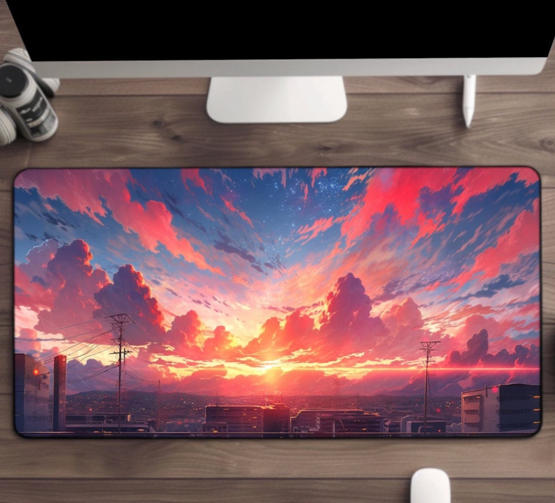 Anime Sunset Desk Mat, Lofi Cloud Desk Mat, Anime Street Desk Mat ...