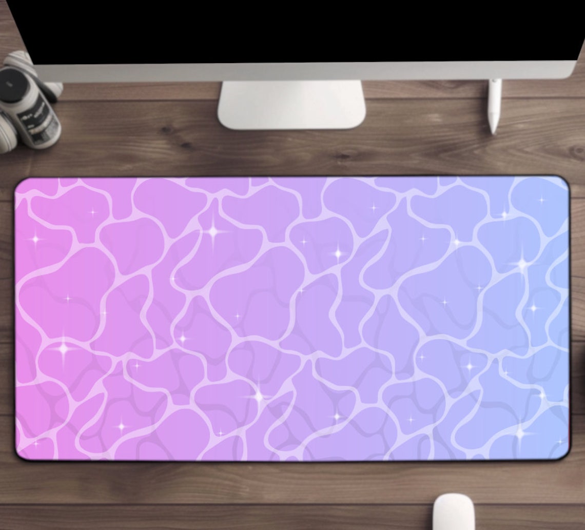RGB Purple Desk Mat, Kawaii Anime Aesthetics Mouse Pad, Cute Pink Blue ...