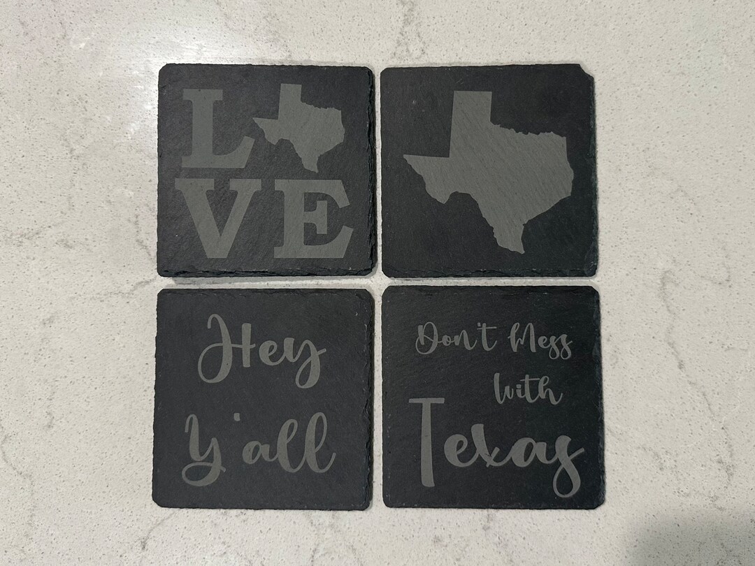 Texas Themed Slate Coasters With Holder - Etsy