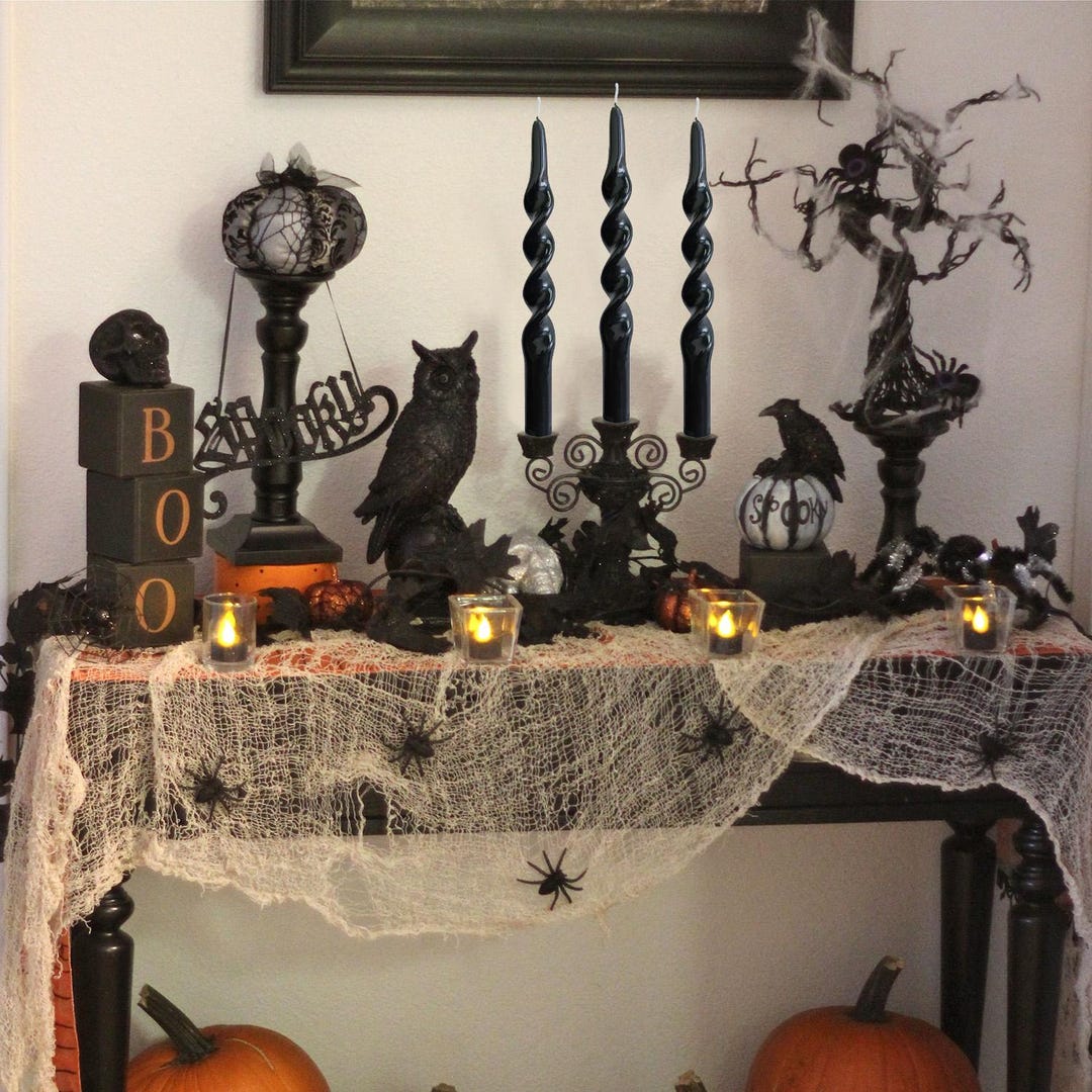 Set of 4 Black Halloween Candle,black Twisted Taper Paraffin Candles,7/ ...