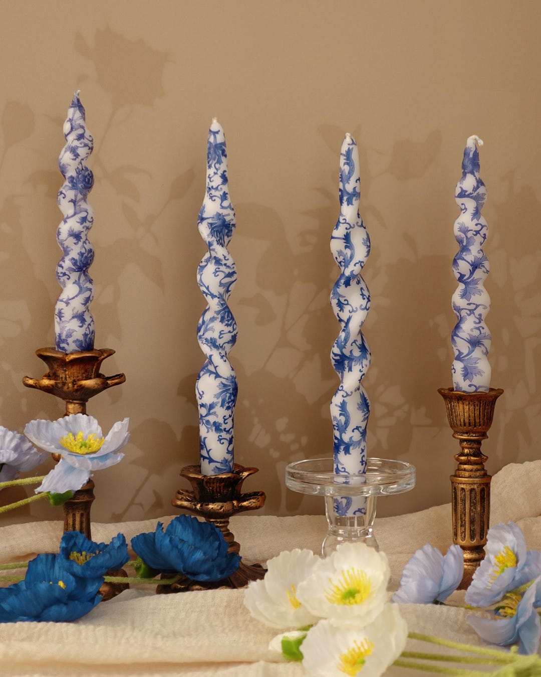 Blue and White Porcelain Taper Candles Set of 2,smokeless Dripless ...