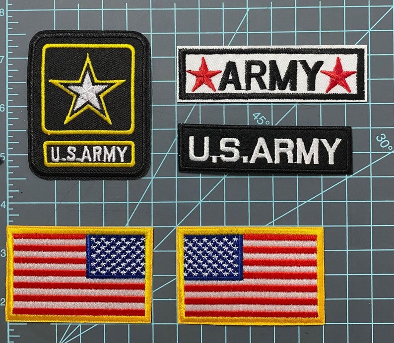 US Army Flag Iron on Patches Set of 5 Patriotic Military Embroidery ...