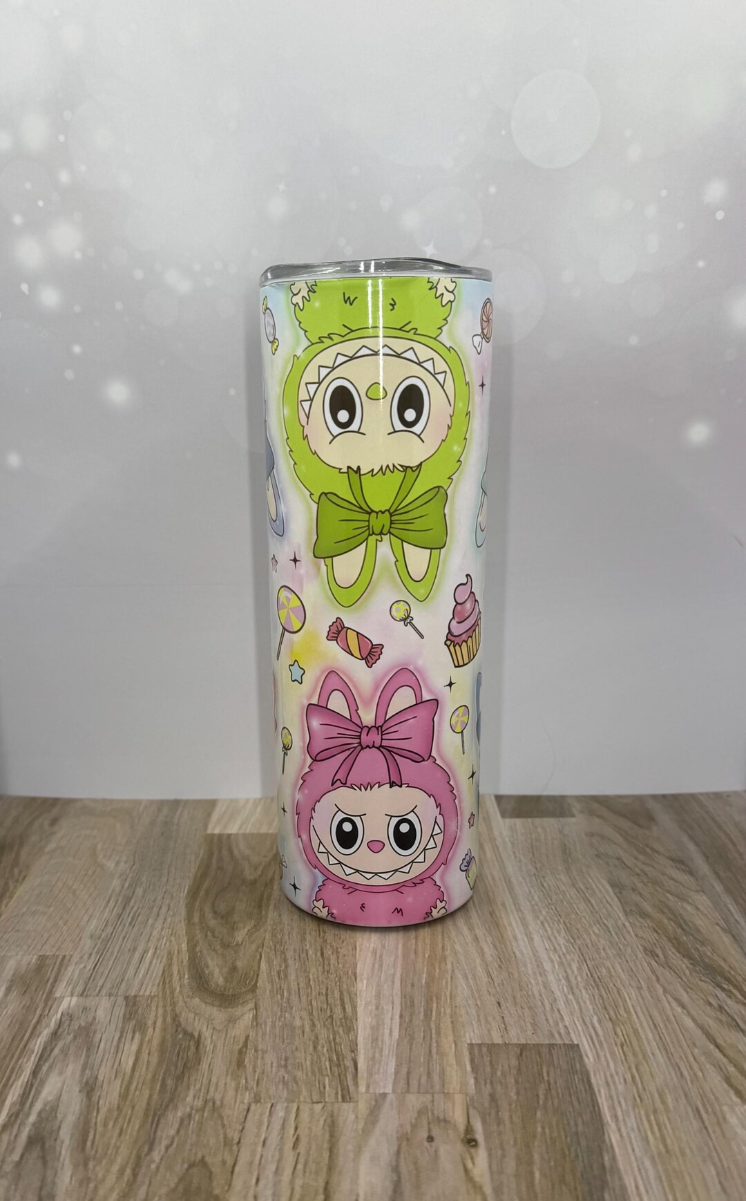 Multi Colored Labubu 20oz Tumbler With Lid and Straw | Gift | Gift for ...