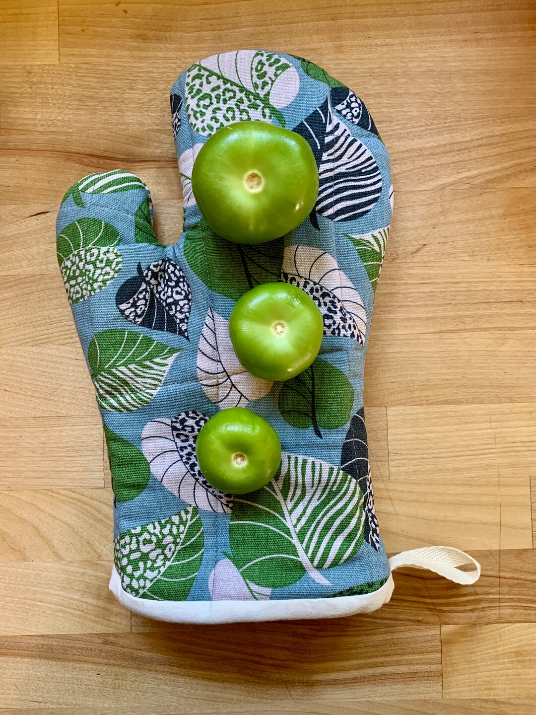 Thick Oven Mitt With Blue and Green Leaves - Etsy