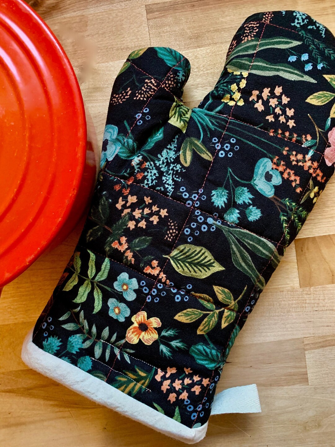 Black Oven Mitt With Flowers, Rifle Paper Company Canvas, Colorful ...