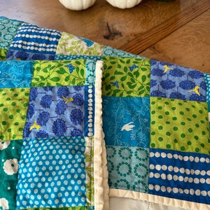Beautiful Baby Blanket, Linen and Cotton Baby Quilt, Blue and Green ...