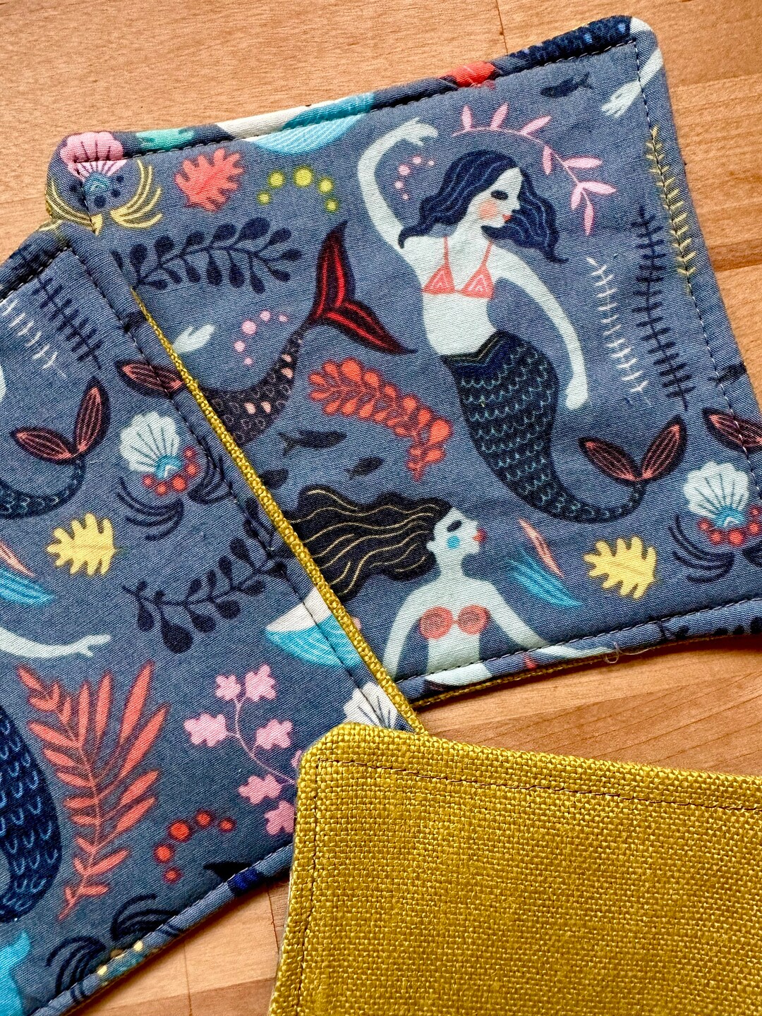 Coaster Set With Mermaids, Set of Four Coasters With Ocean, Whales ...