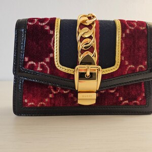 GUCCI Bag Handbag Vintage Velvet GG Monogram Super Mini Sylvie Red ...
