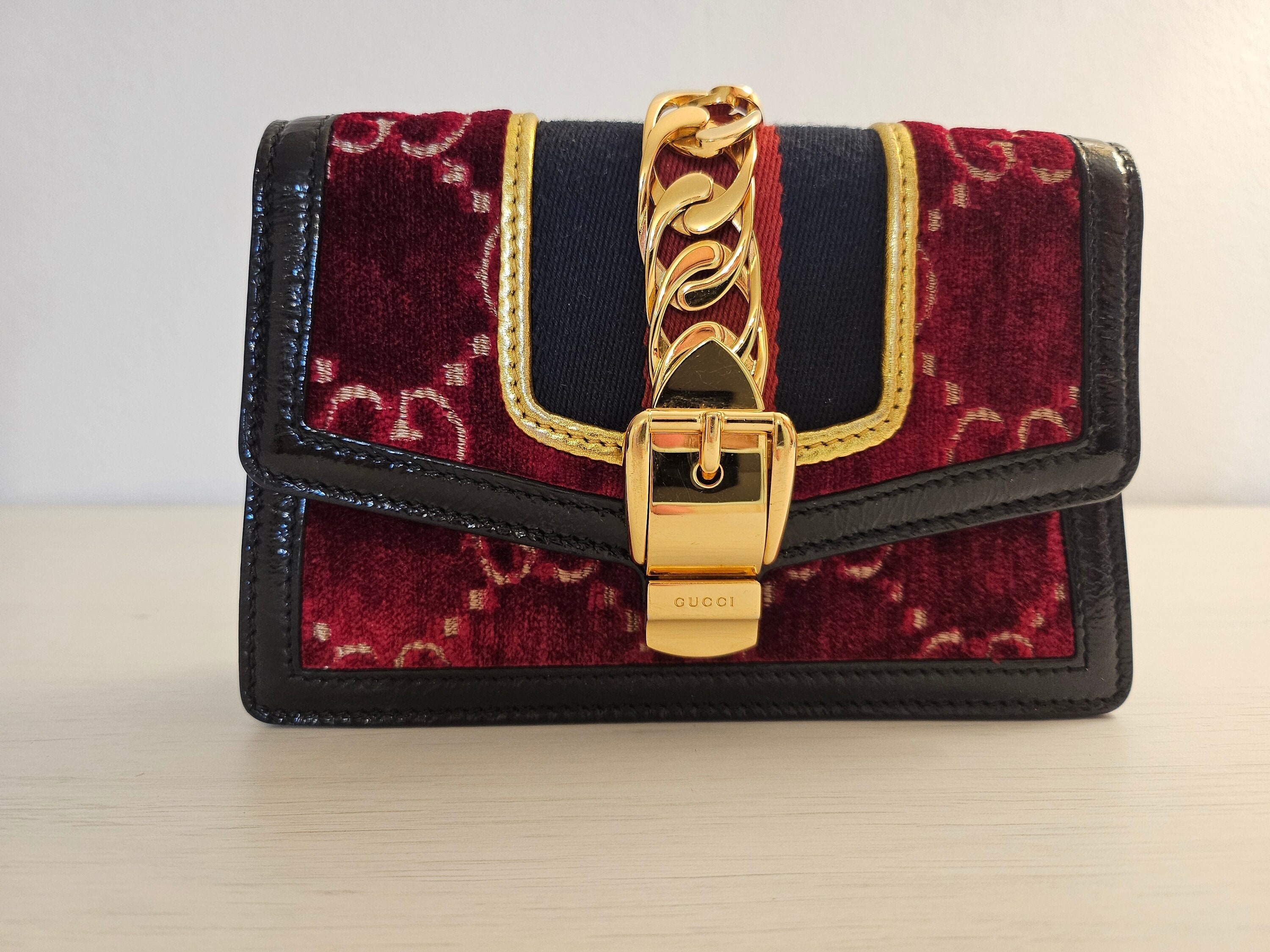 Vintage GUCCI Sylvie Mini Bag Red Velvet GG Monogram - Etsy