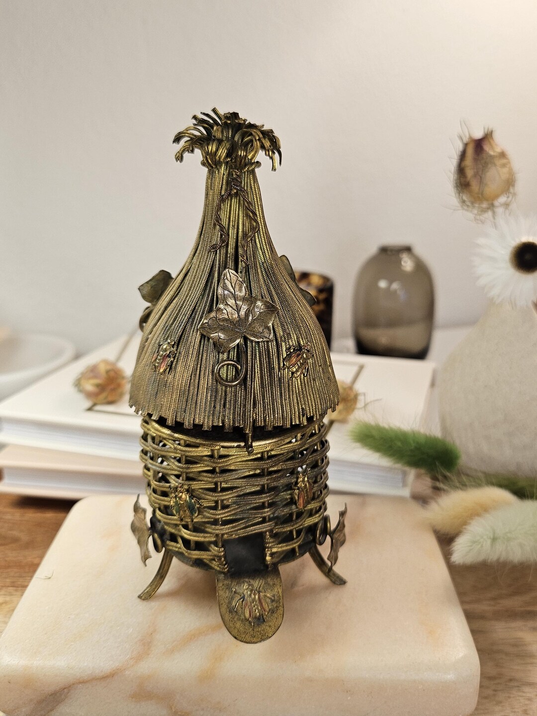 Antique French Palais Royal Gilt Metal Beehive Sewing Etui With Set of ...