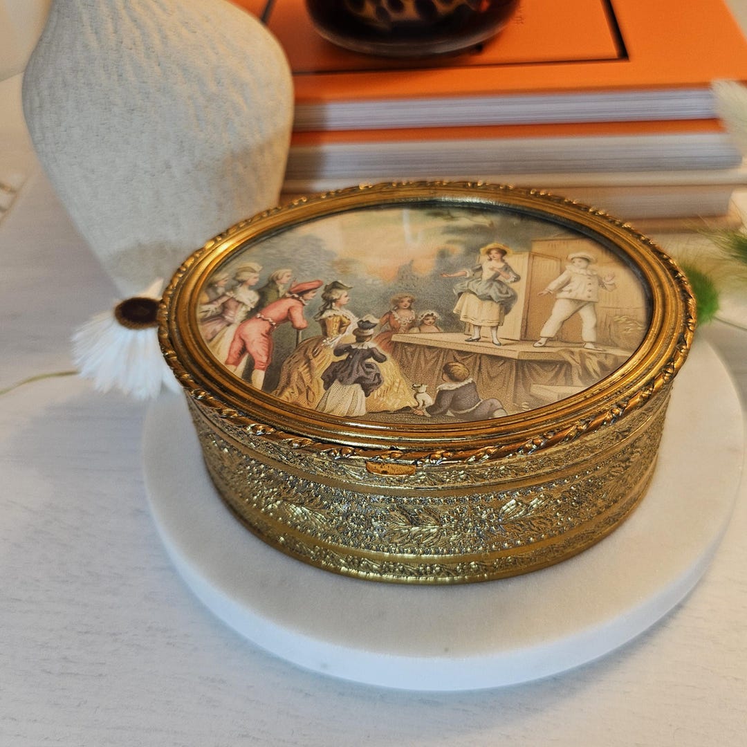 Antique French Gilded Brass Scene Trinket Box Handmade Gift Idea ...