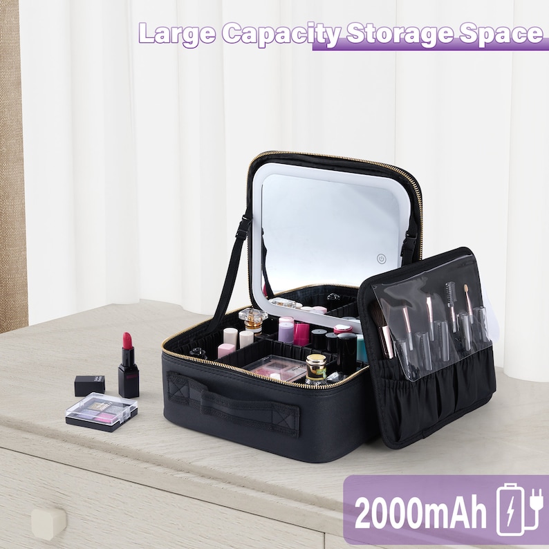 Travel LED Cosmetic Vanity Makeup Bag, Leather Toiletry Bag, Vegan Bag for Bridesmaid Vanity Box ...