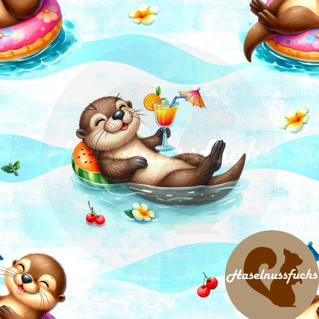 Fabric Pattern, Pattern Design “summer Otter” Seamless Pattern Textile ...