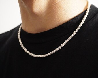Solid Silver Necklace, Real Solid .925 Sterling Silver Diamond Cut Rope ...