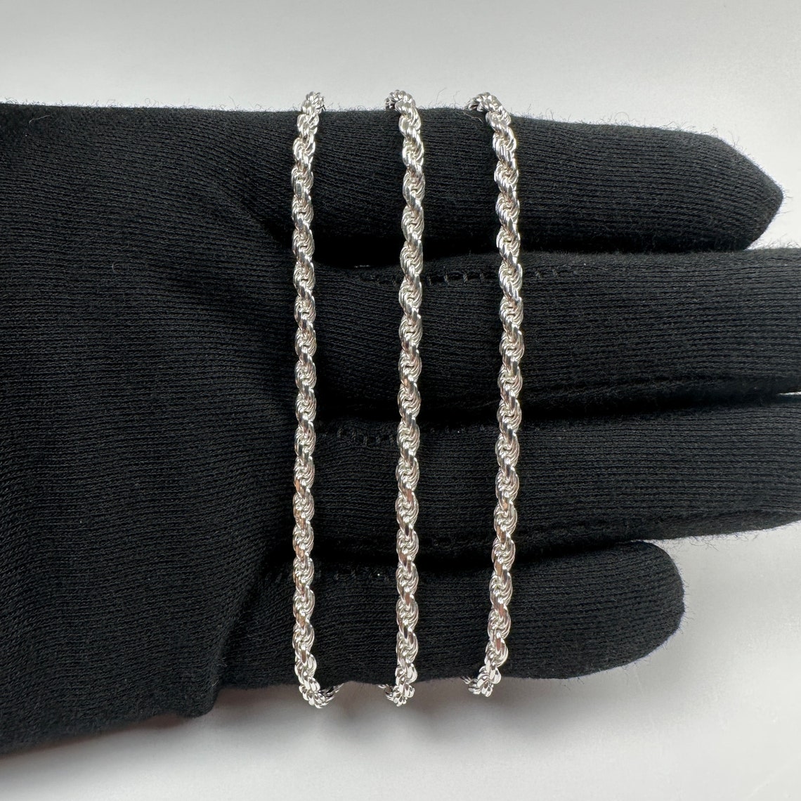 Solid Silver Necklace, Real Solid .925 Sterling Silver Diamond Cut Rope ...