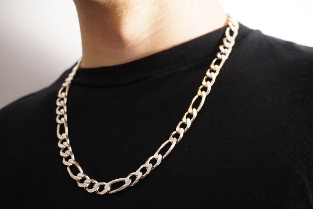 Heavy Solid Figaro Link Necklace, Real Solid .925 Sterling Silver ...