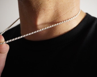 Solid Silver Necklace, Real Solid .925 Sterling Silver Diamond Cut Rope Chain, 2.5mm 18 Inch 24 ...