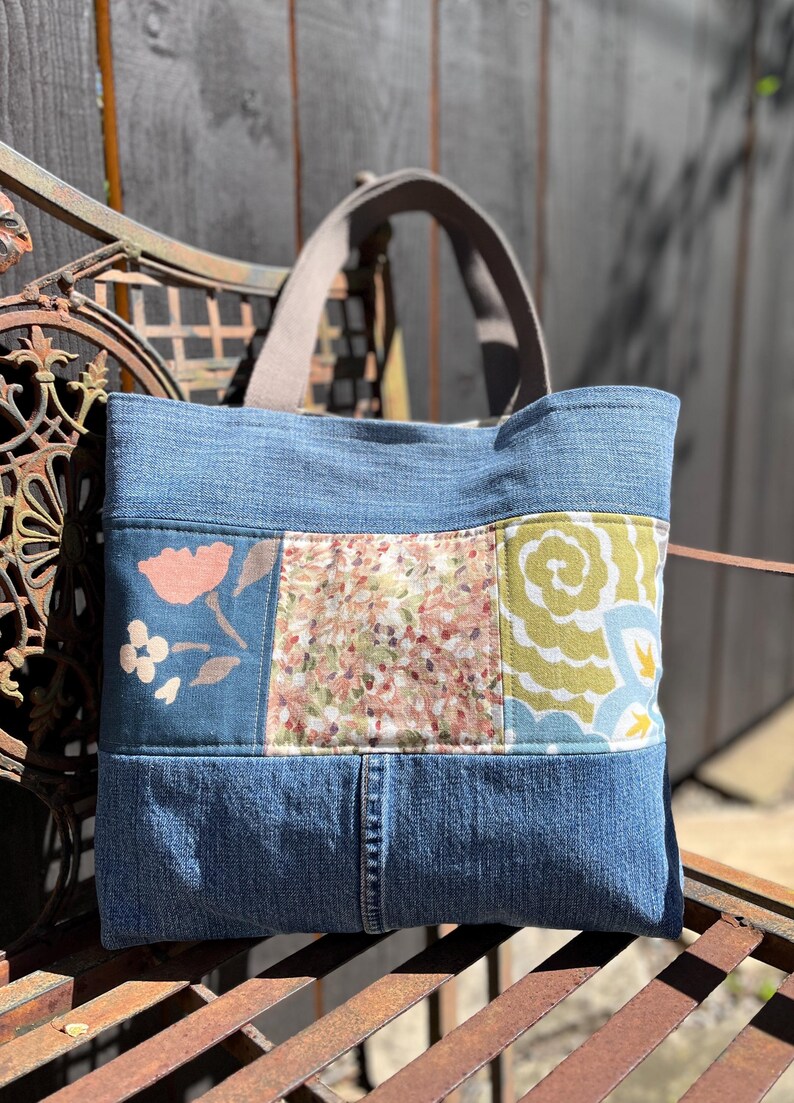 Denim Patchwork Tote | Handmade From Upcycled Fabric - Etsy