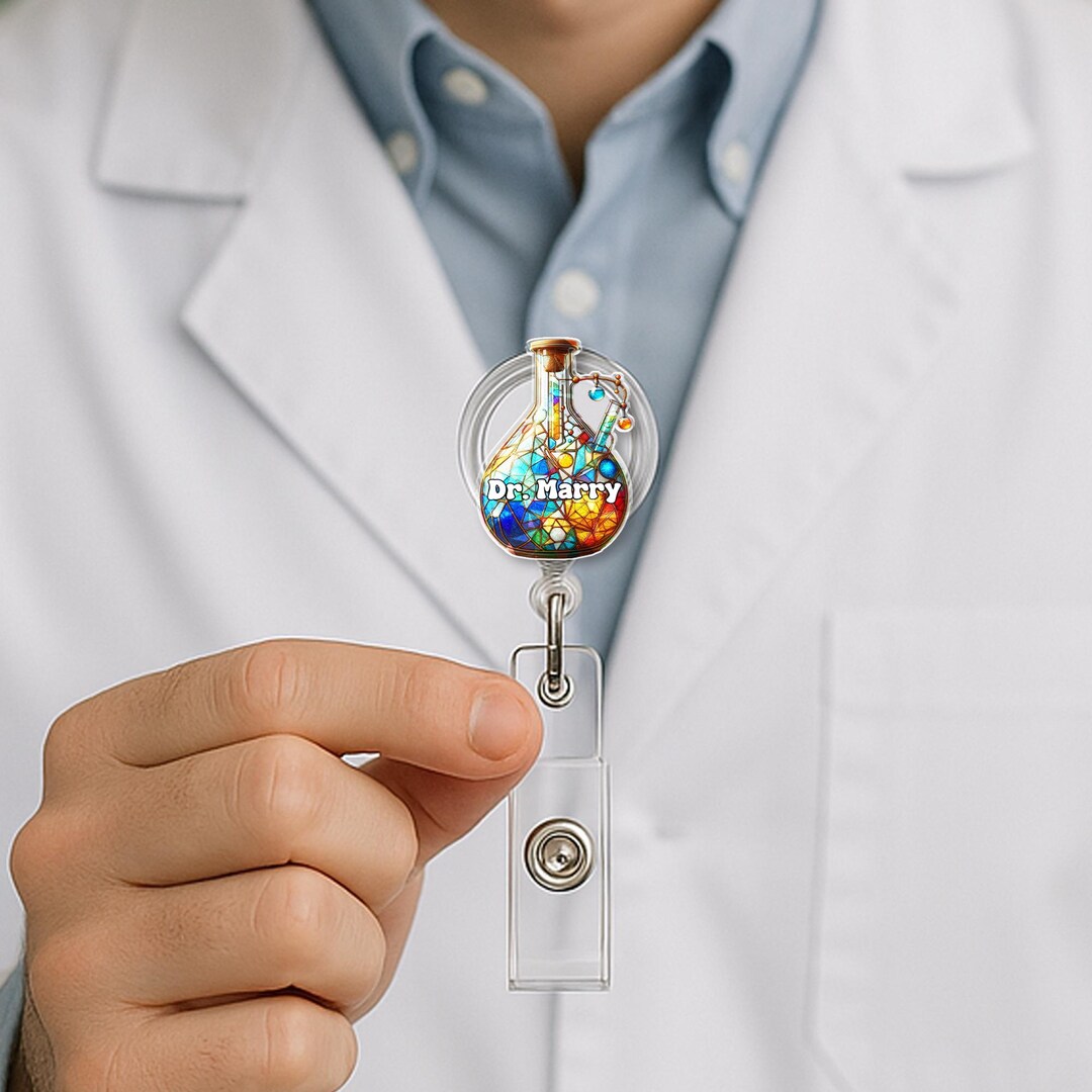 Lab Flask Badge Reel: Hologram Chemist ID Clip - Etsy