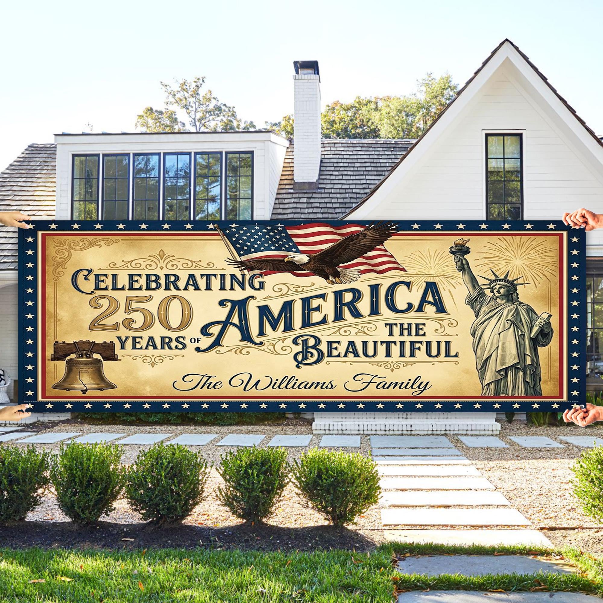 Personalized 250 Years America Banner: Custom Family Name Patriotic ...
