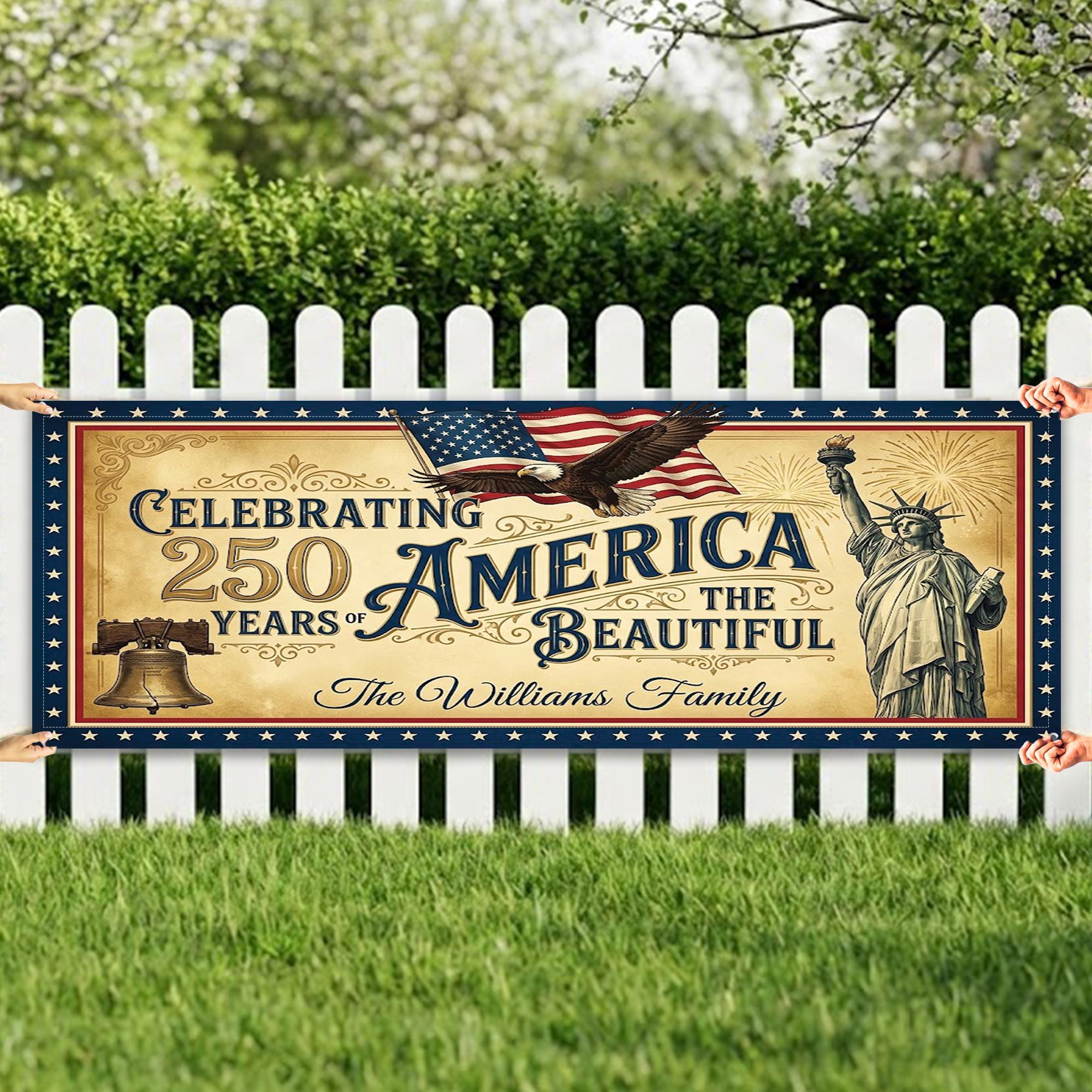 Personalized 250 Years America Banner: Custom Family Name Patriotic ...