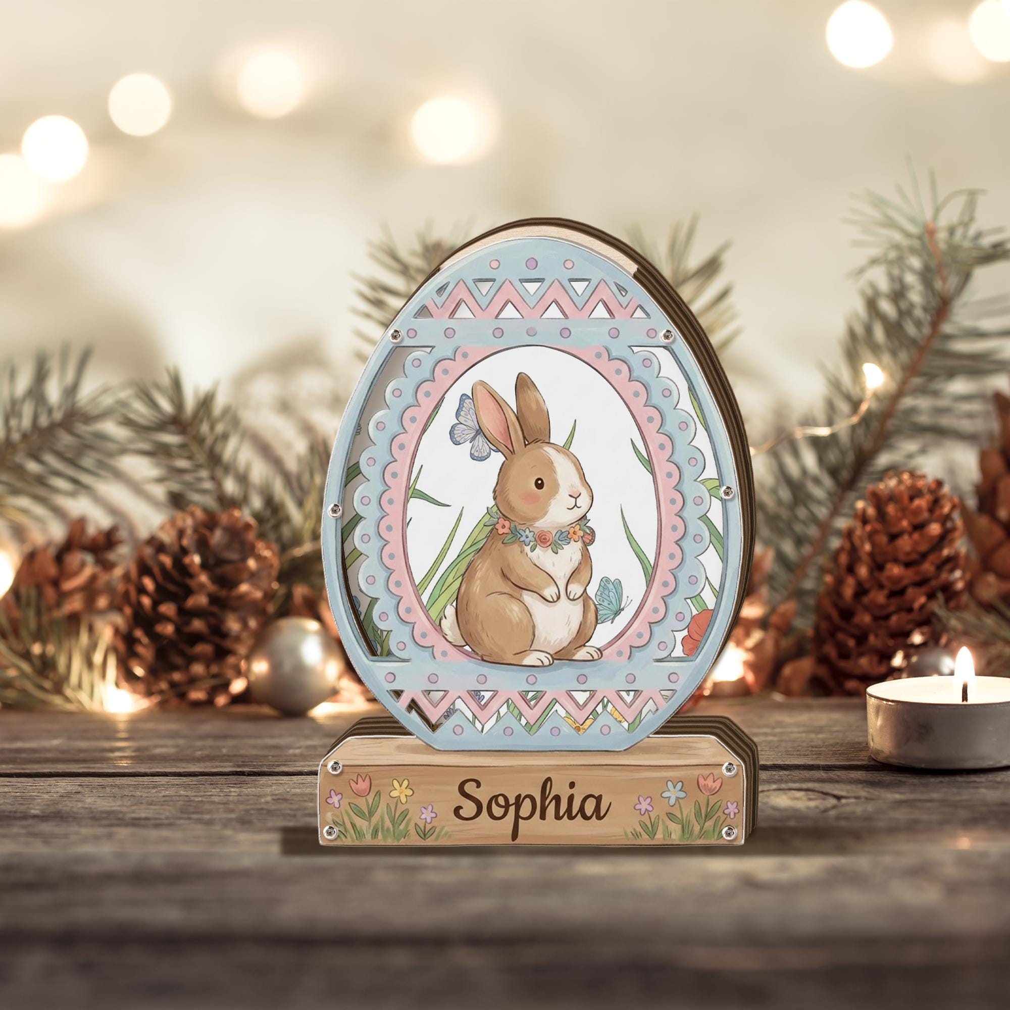 Personalized Wooden Piggy Bank: Easter Egg Bunny Design Custom Name ...