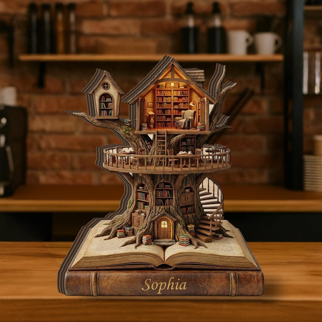 Personalized Book Nook: Magical Treehouse Library Wooden Block Decor - Etsy