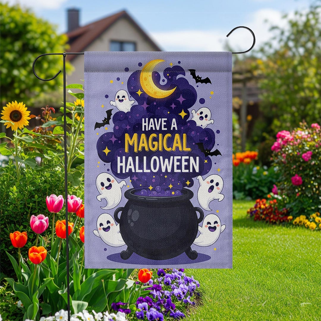 Have a Magical Halloween Garden Flag, Cute Ghost Cauldron Outdoor ...