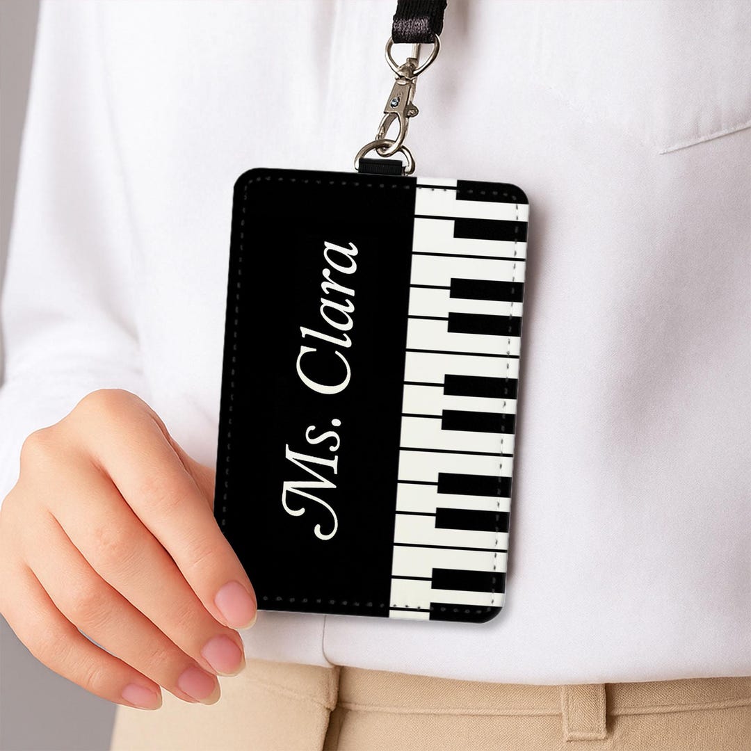 Personalized Piano Teacher Leather Badge Holder: Custom Music Educator ...