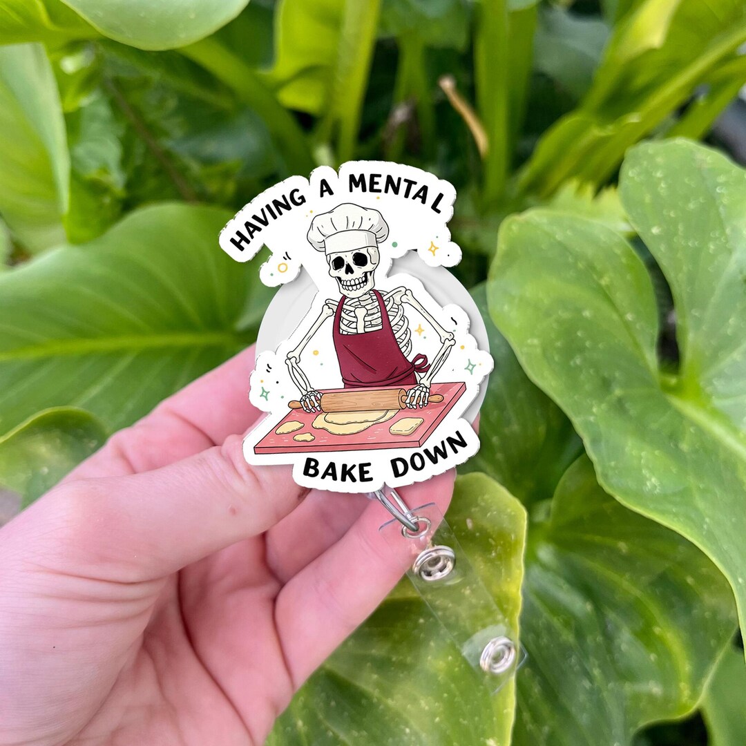 Skeleton Baker Badge Reel: Funny Baking Pun ID Holder - Etsy