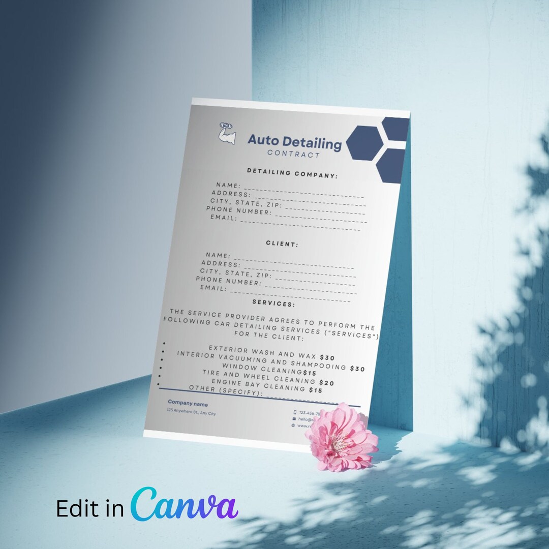 Editable Professional Auto Detailing Contract-canva - Etsy