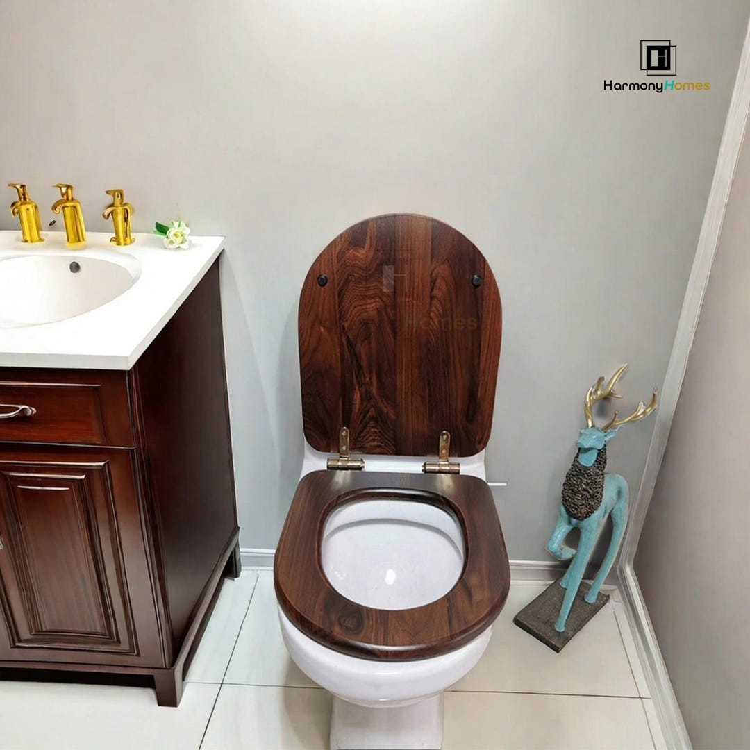 Dark Brown Wooden Toilet Seat With Trimµlift (elongated or Round ...