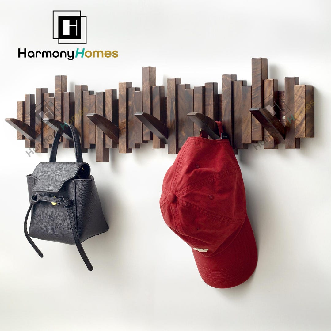 Wood Entryway Coat Rack,handcrafted From Walnut Wood,available in ...