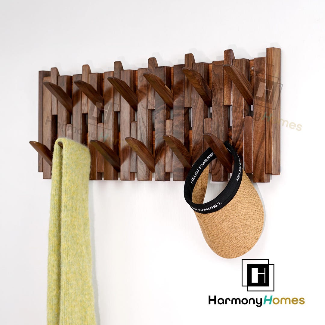 Upgraded Double Layers Walnut Coat Rack,clothes Rack,wooden Hooks,entry ...