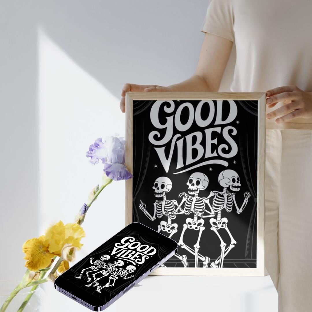 Dancing Skeletons Poster, Halloween Art, Spooky Home Decor (digital ...