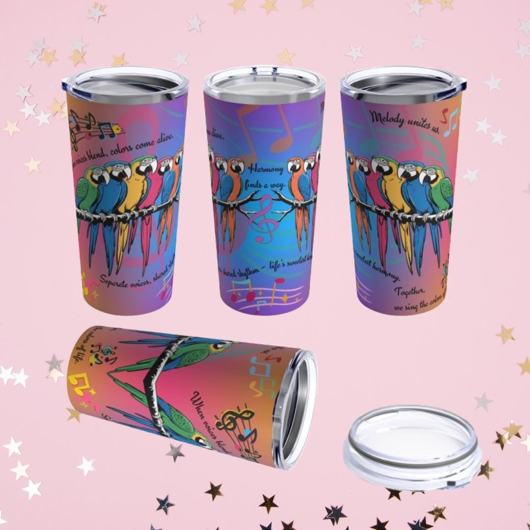 Parrot Notes Tumbler 20oz, Drinkware, Bird Lover Gift, Colorful Mug ...