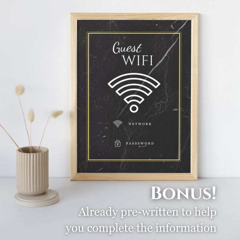 WIFI SIGN EDITABLE Template, Wifi Sign for Airbnb Hosts, Editable ...