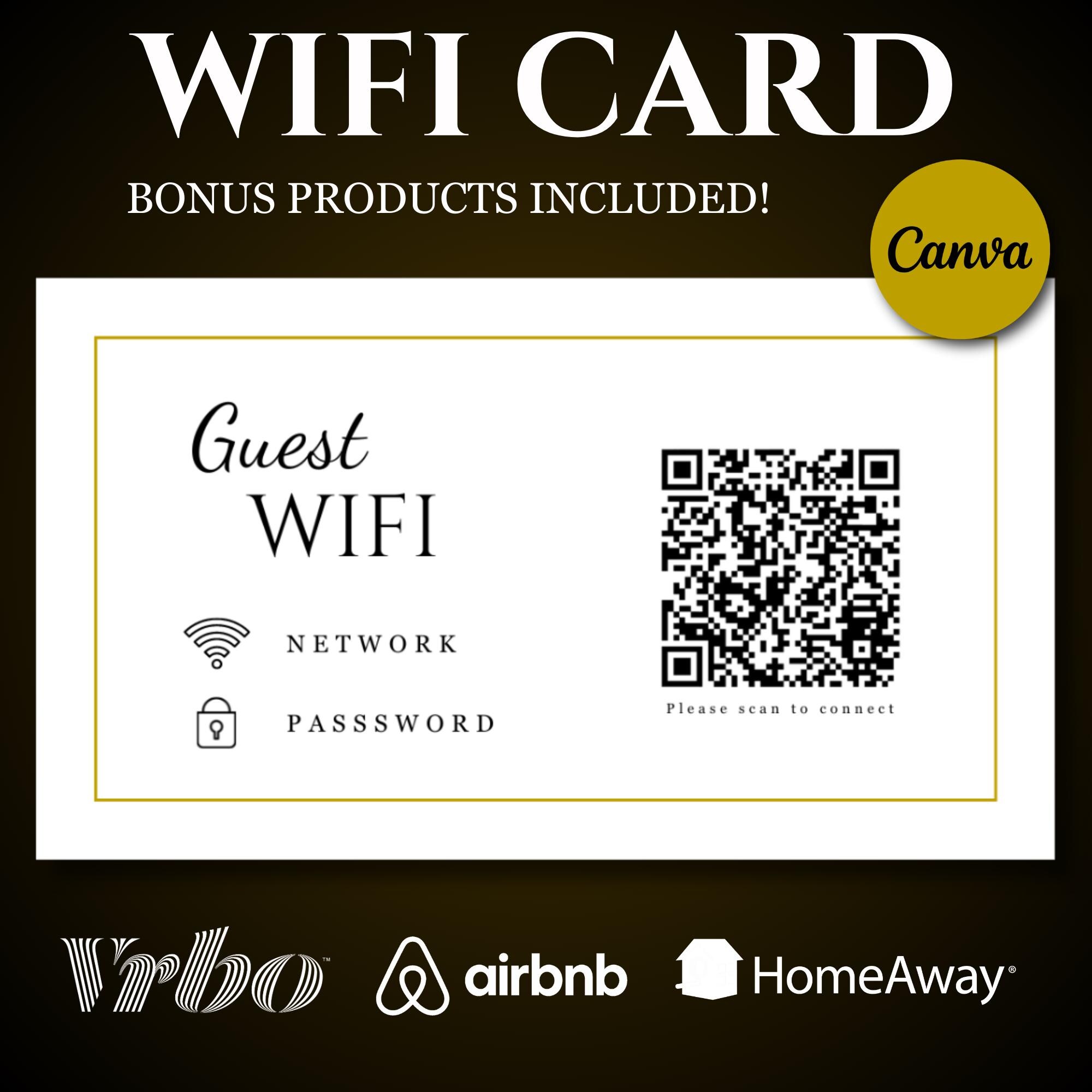 Airbnb Wifi Password Card, Printable Airbnb Wi Fi Cards, Wifi Details, Rental Home Template ...