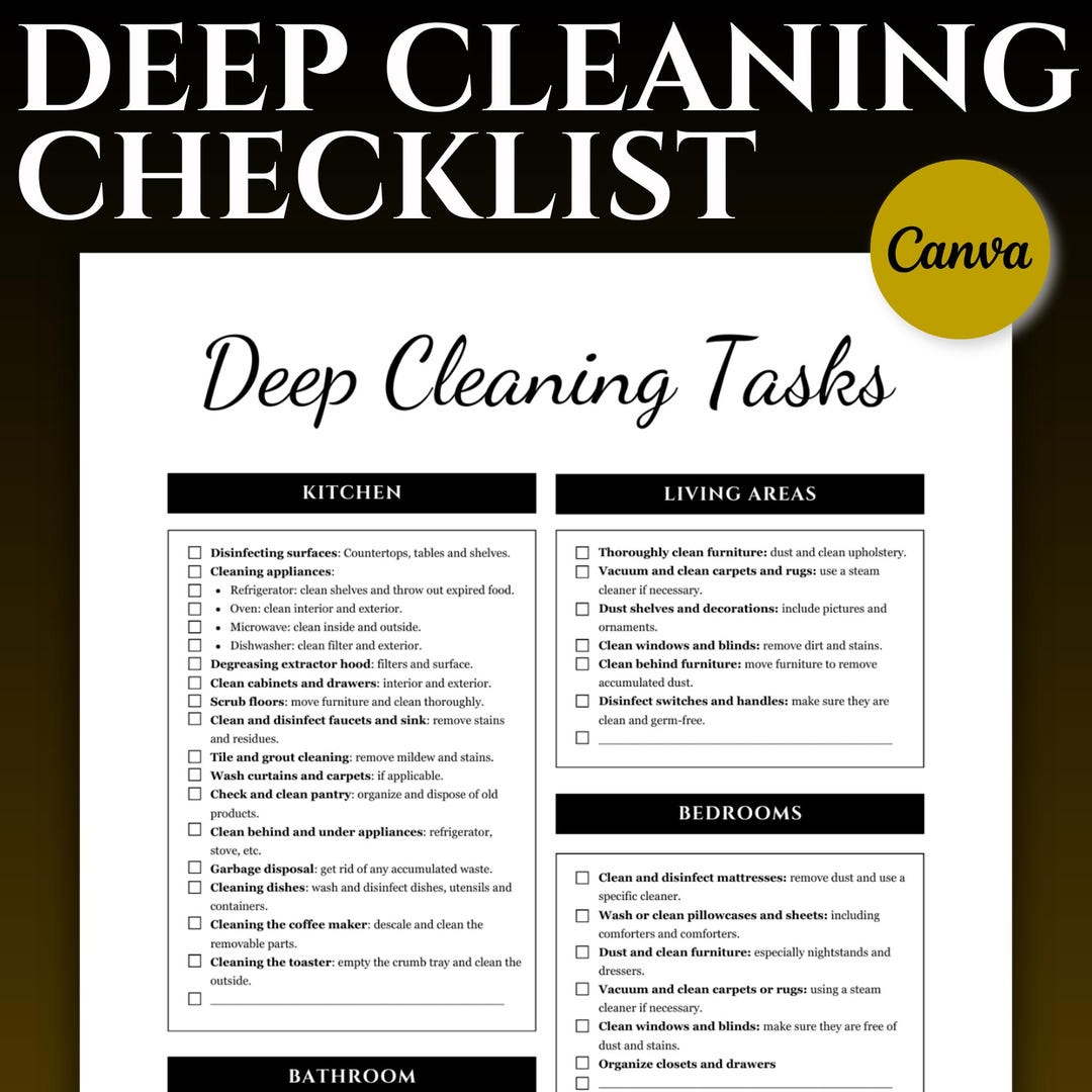 Deep Cleaning Checklist, House Deep Cleaning Template, Airbnb Deep ...
